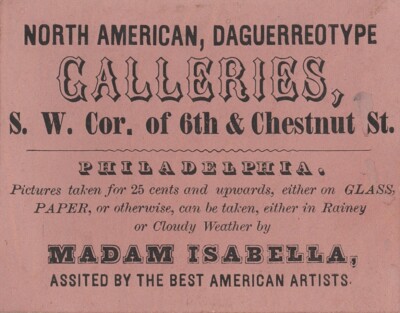 c. 1840's Female Daguerreotype Photographer Madam Isabella Gallery ...