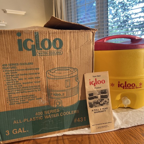 Vintage Igloo 400 Series 3 Gallon Water Cooler Yellow & Red Made In USA | eBay
