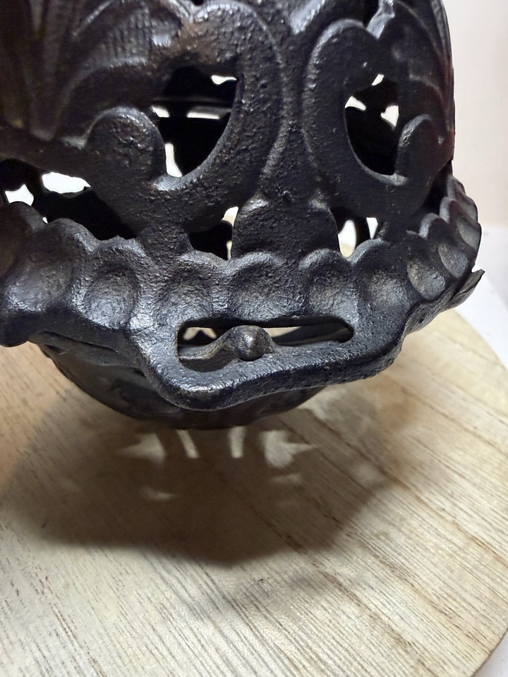 Antique cast iron string or twine dispenser in cage hanging holder 5-1/ ...