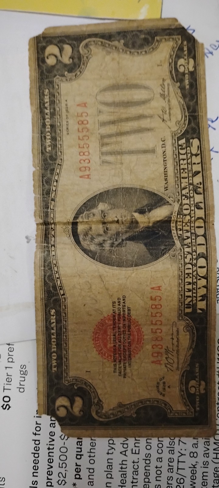1963 A Series Low Serial Number Double Digit Two Dollar Bill Red Seal ...
