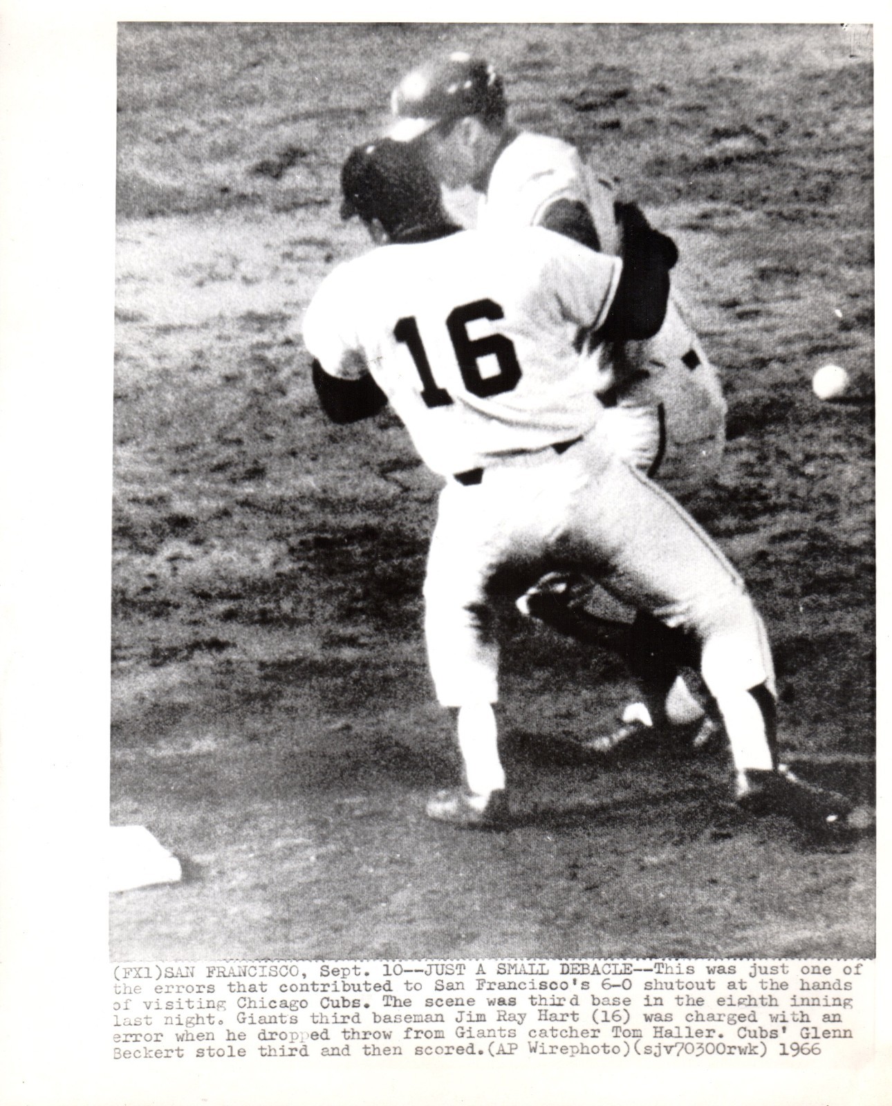 1966 Baseball Wire Photo, Glenn Beckert, Cubs~Jim Ray Hart, San ...