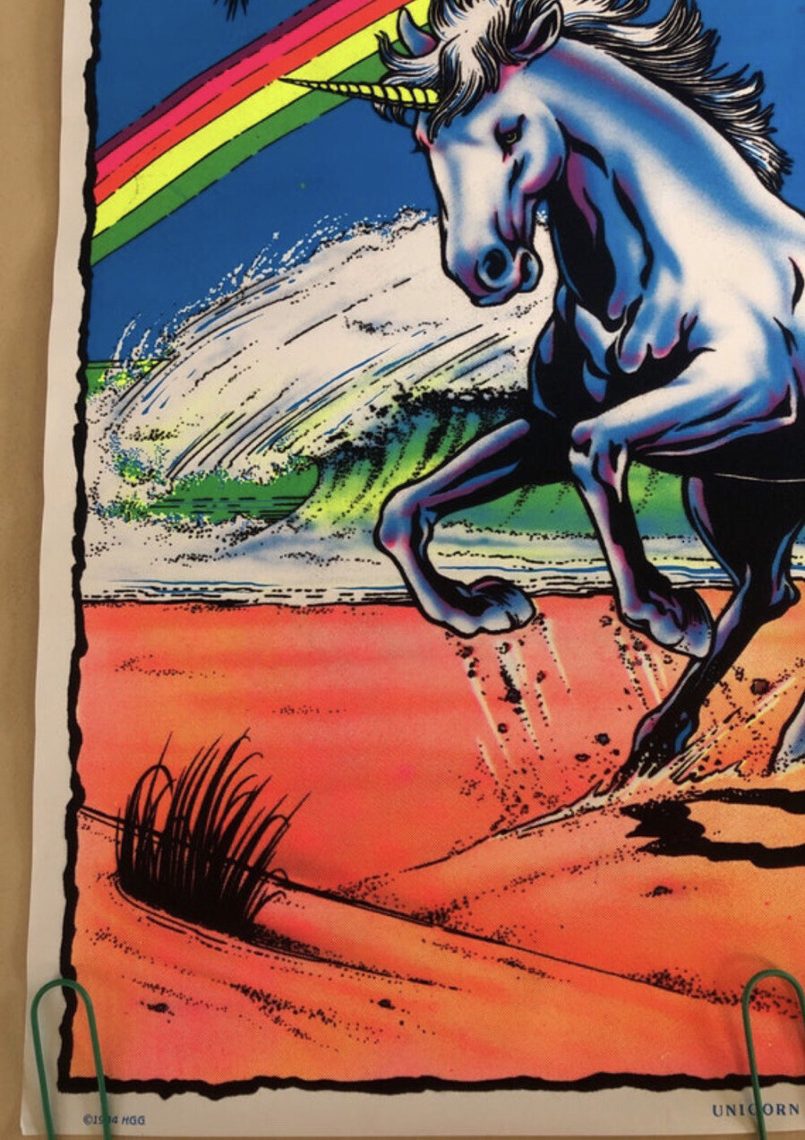 Unicorn vintage Blacklight Poster psychedelic Rainbow Beach Water Pin ...