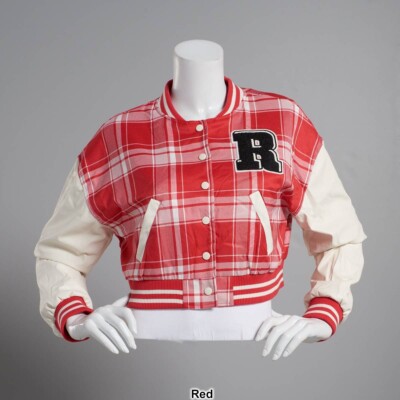 Juniors Love Tree Plaid Letterman Patch Varsity Jacket Large Red | eBay