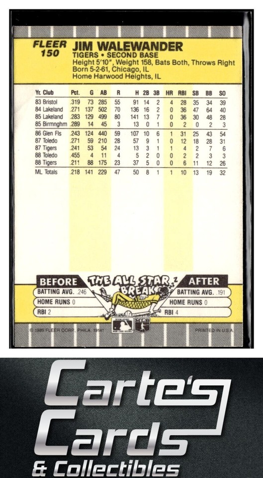 Jim Walewander 1989 Fleer #150 Detroit Tigers TTM/IP Signed Autographed ...