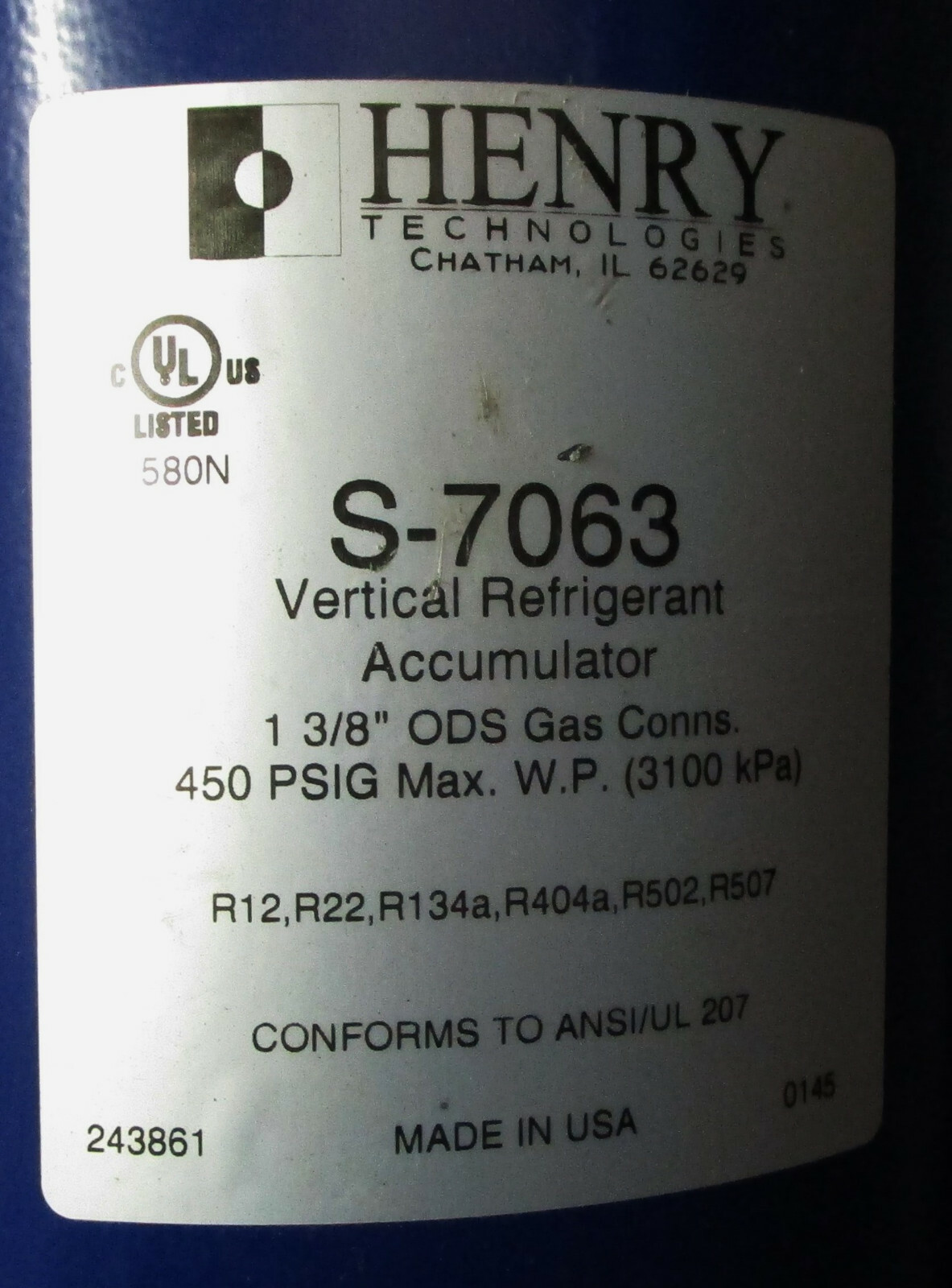 Henry Technologies S-7063 Refrigerant Receiver Vertical Refrigerant ...