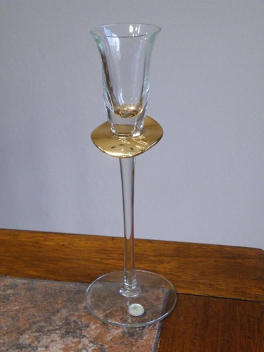 1 Vintage ROMANIA Clear STEMMED Cordial GLASS with 22k Gold DESIGN with ...