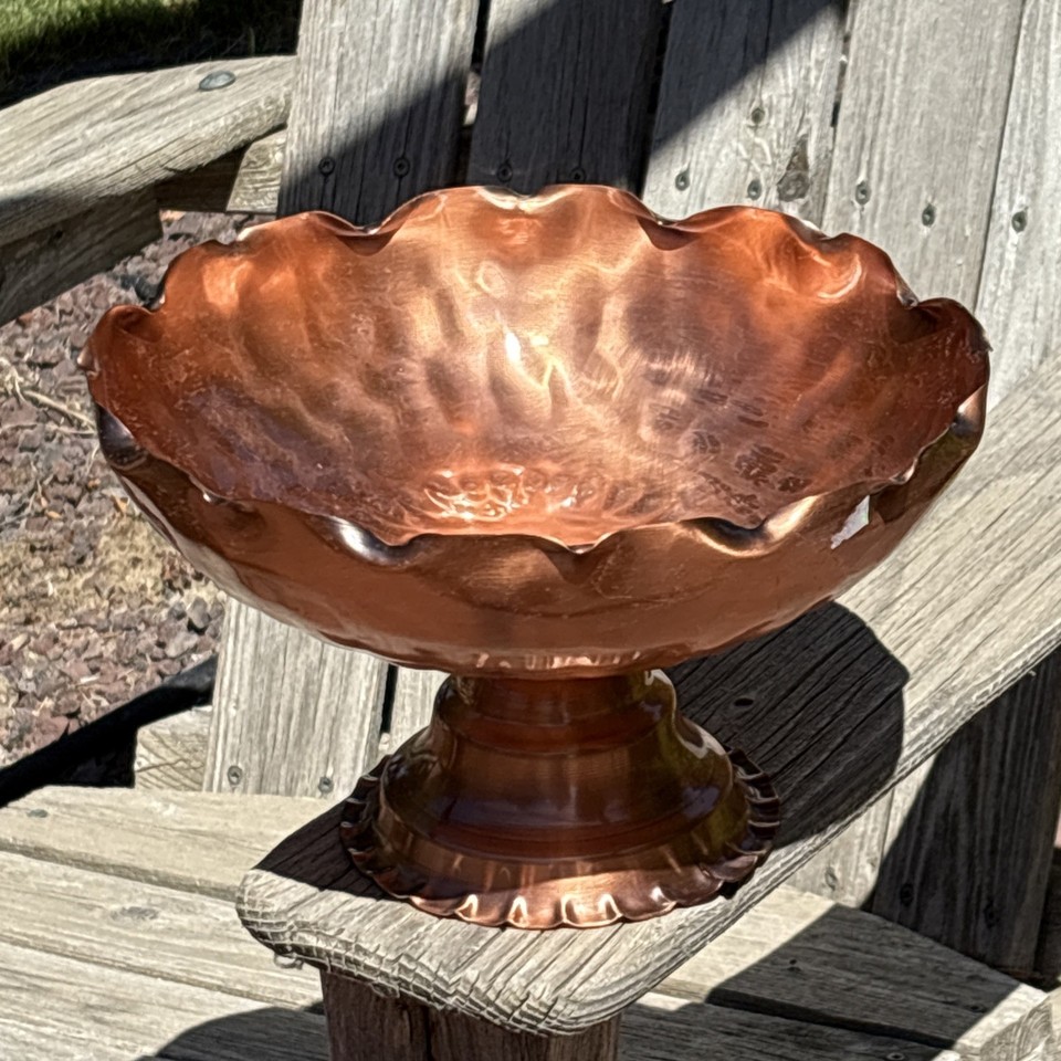 Vtg Gregorian Copper Pedestal Bowl Hammered Handmade Fruit Dessert Mid ...