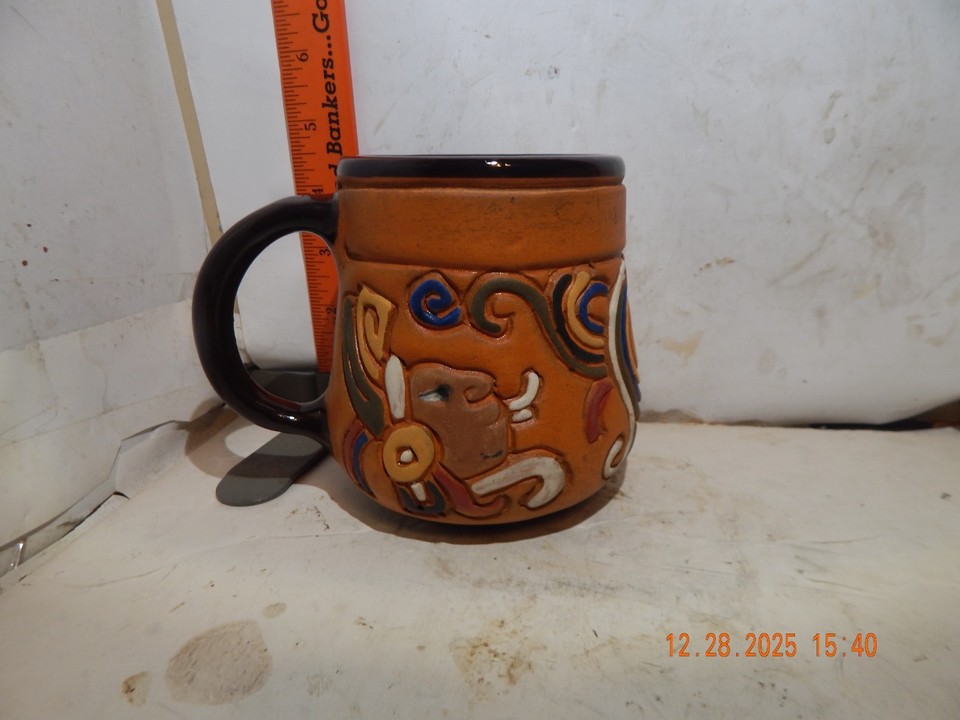 Mexican Pottery mug , Mayan Style painted and engraved decoration | eBay