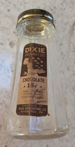 Vintage Dixie Decorettes Chocolate Sprinkles Glass Shaker Pittsburgh PA ...