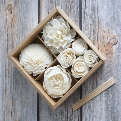 4 Mixed White Sola Flower Cotton Wick Diffuser Box Set for Home ...