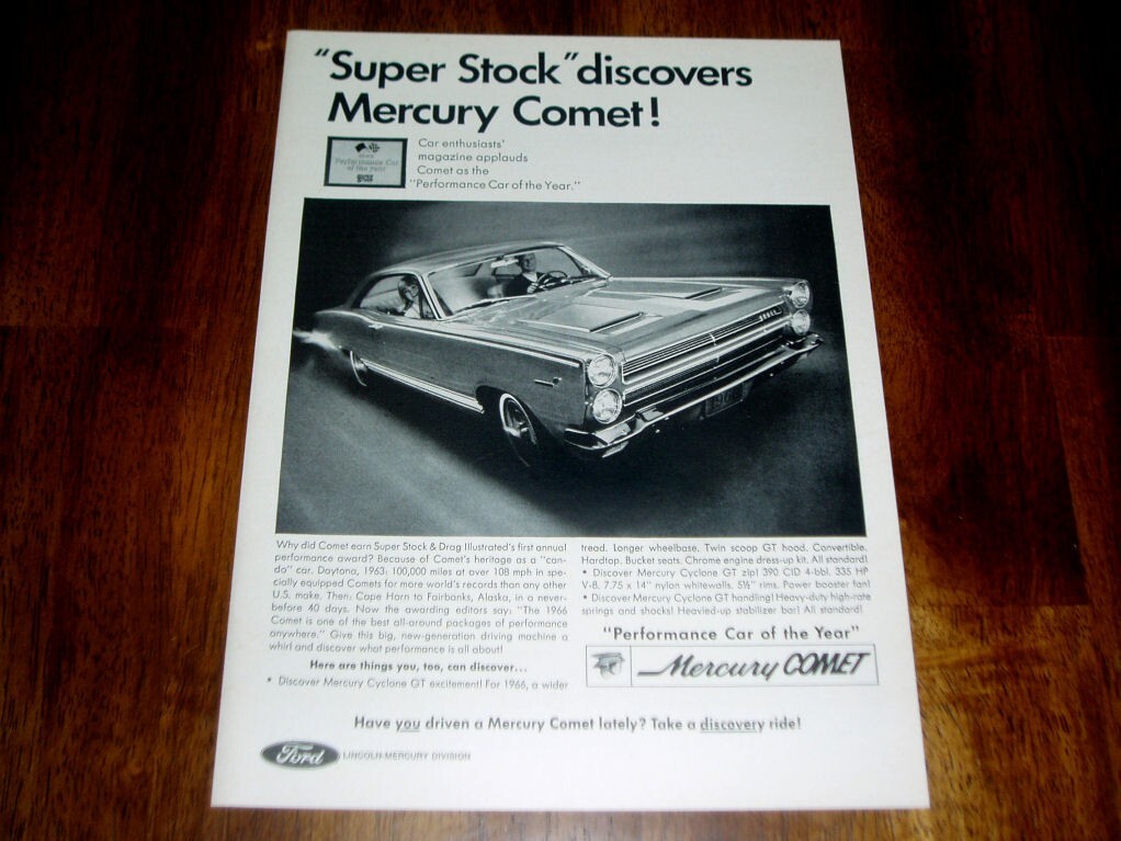 1966 MERCURY COMET ORIGINAL AD *CYCLONE GT 390 V8/1967/hood/poster ...