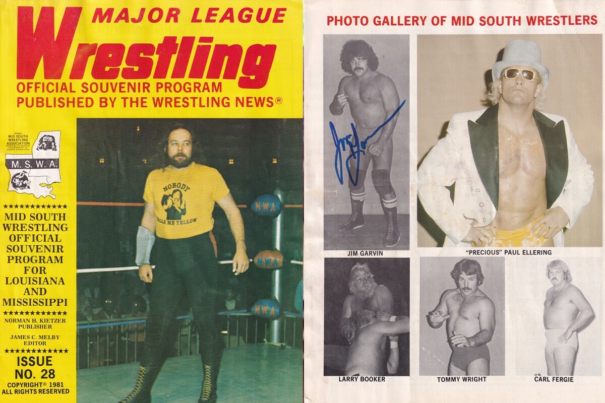 Jimmy Garvin Signed Mid South NWA 1981 Major League Wrestling Program ...