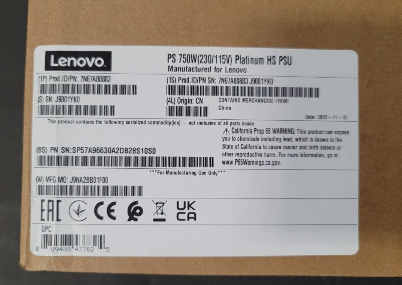 Lenovo 7N67A00883 ThinkSystem Platinum Hot-Swap Power Supply 115V ...