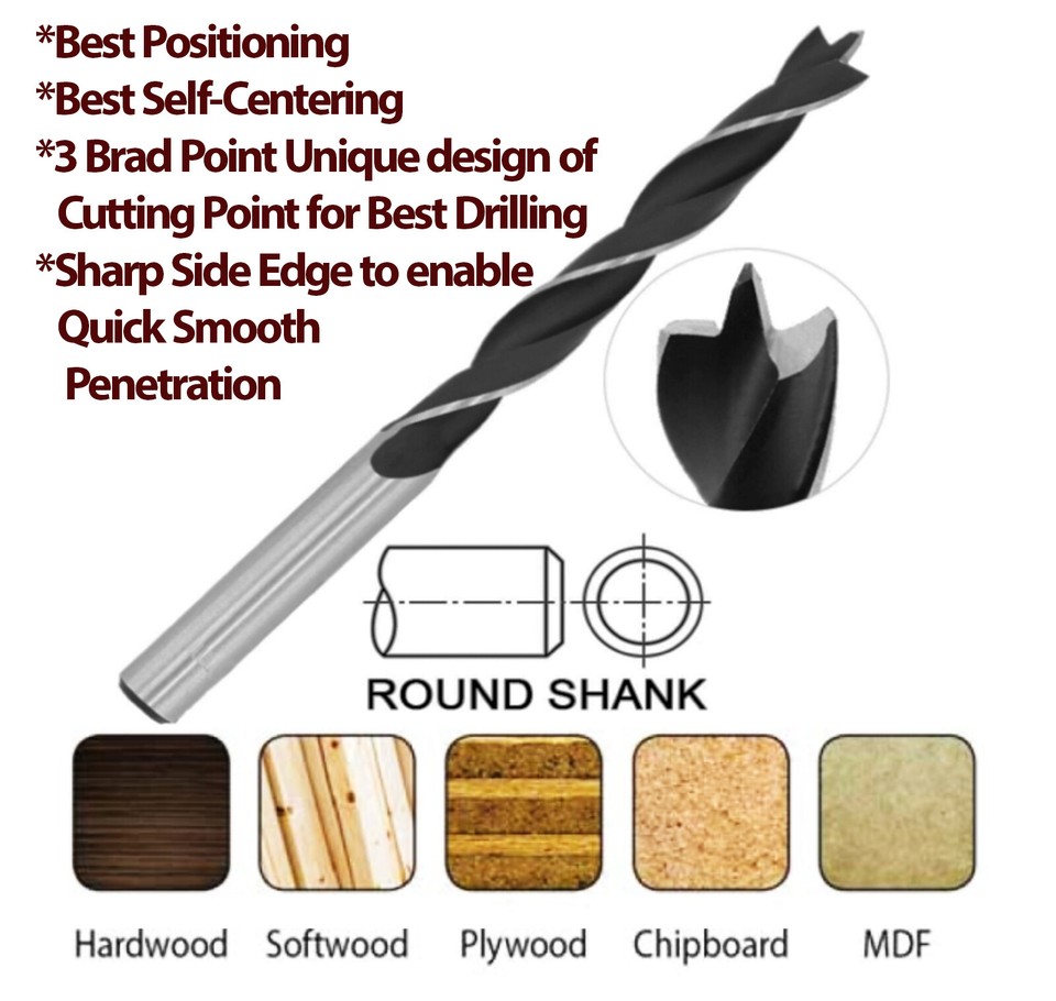 MAX-CRAFT Wood Brad Point Drill Bit Set Woodworking Drill for Softwood ...