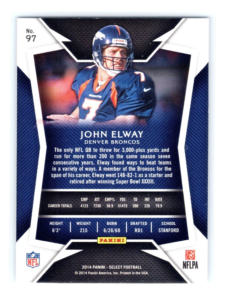 2014 Panini Select Football #97 John Elway Denver Broncos | eBay