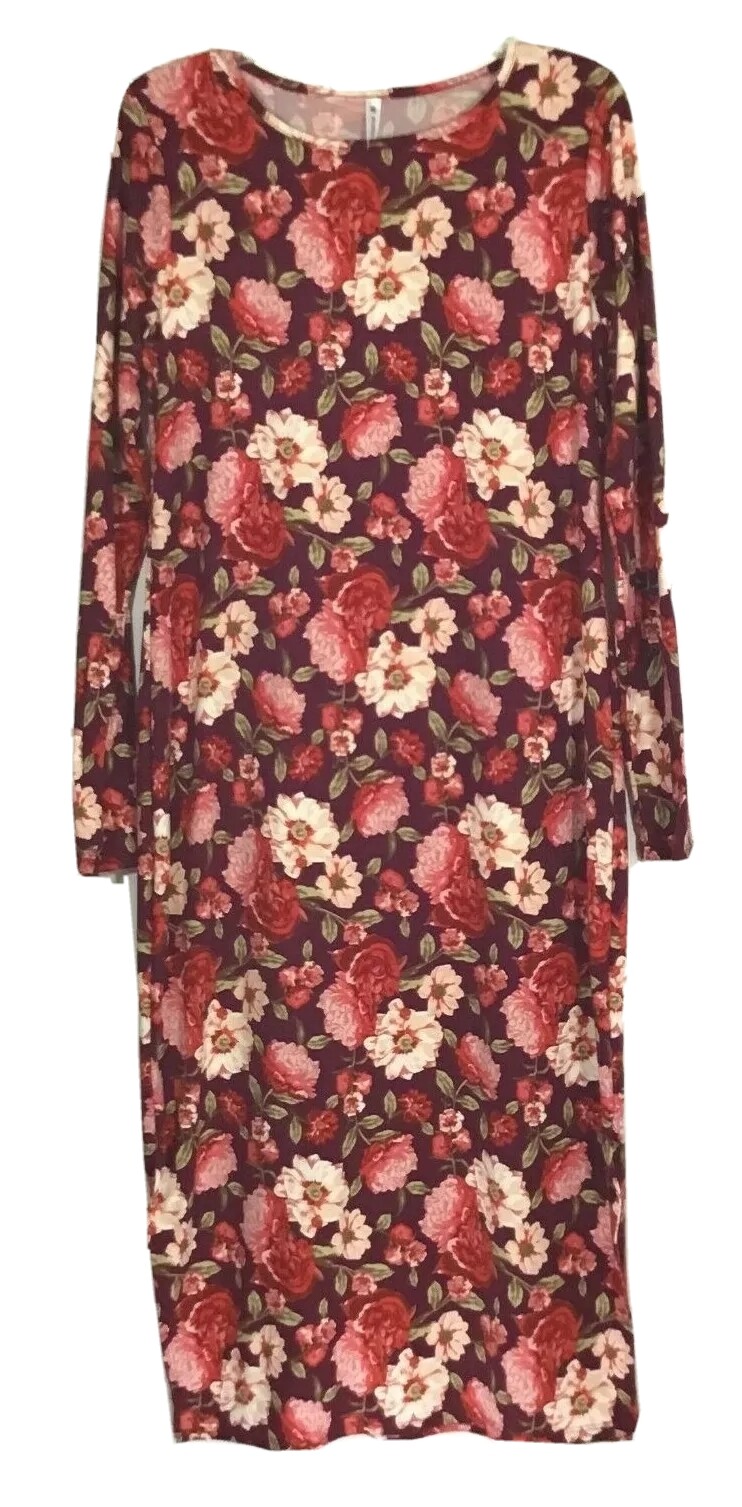 Piphany Vanderbilt / Red Long Sleeve Floral Maxi Dress w Side Slits ...