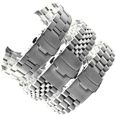 Stainless Steel Watch Band Premium Solid Metal Strap Curved End 20 22 ...