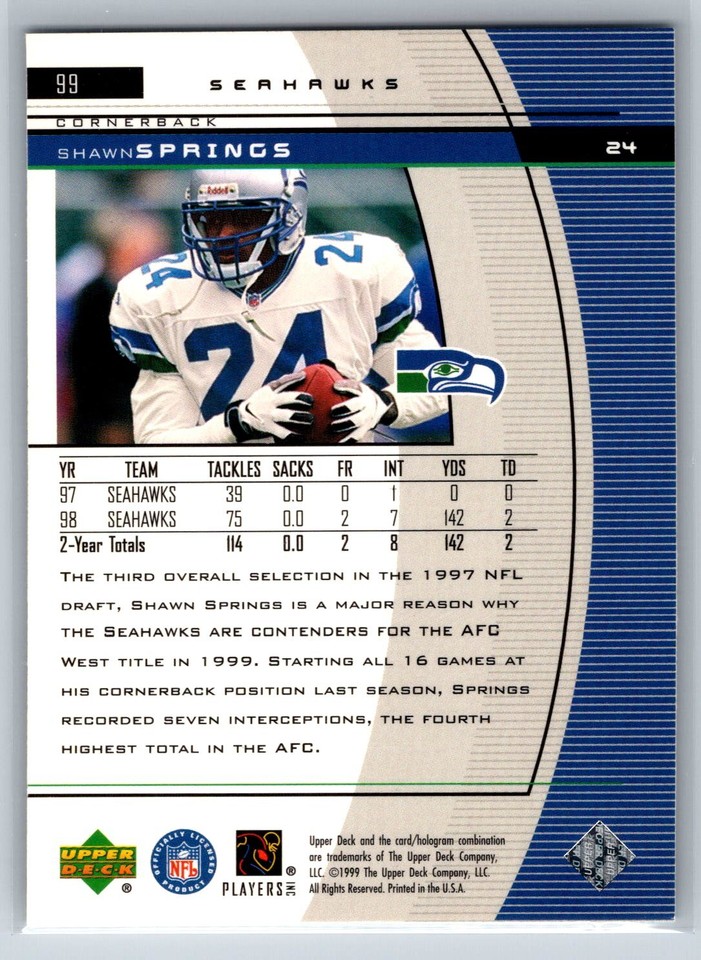1999 Upper Deck Black Diamond Shawn Springs Seattle Seahawks #99 | eBay