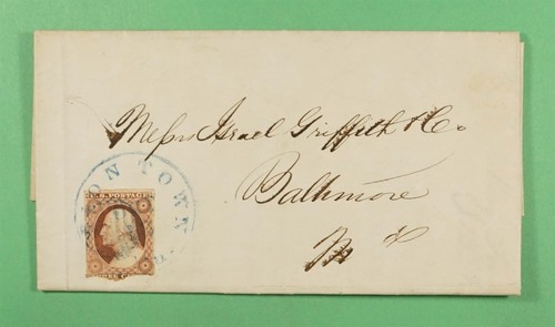 DR WHO 1852 IMPERF F/L DPO UNIONTOWN IA 1853-1891 TO BALTIMORE MD ...