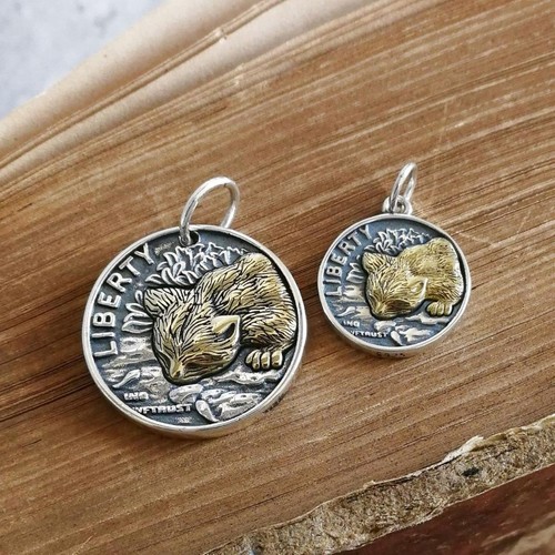 Sterling Silver & Brass Kitty Cat Coin Charm Pendant Double Sided ...