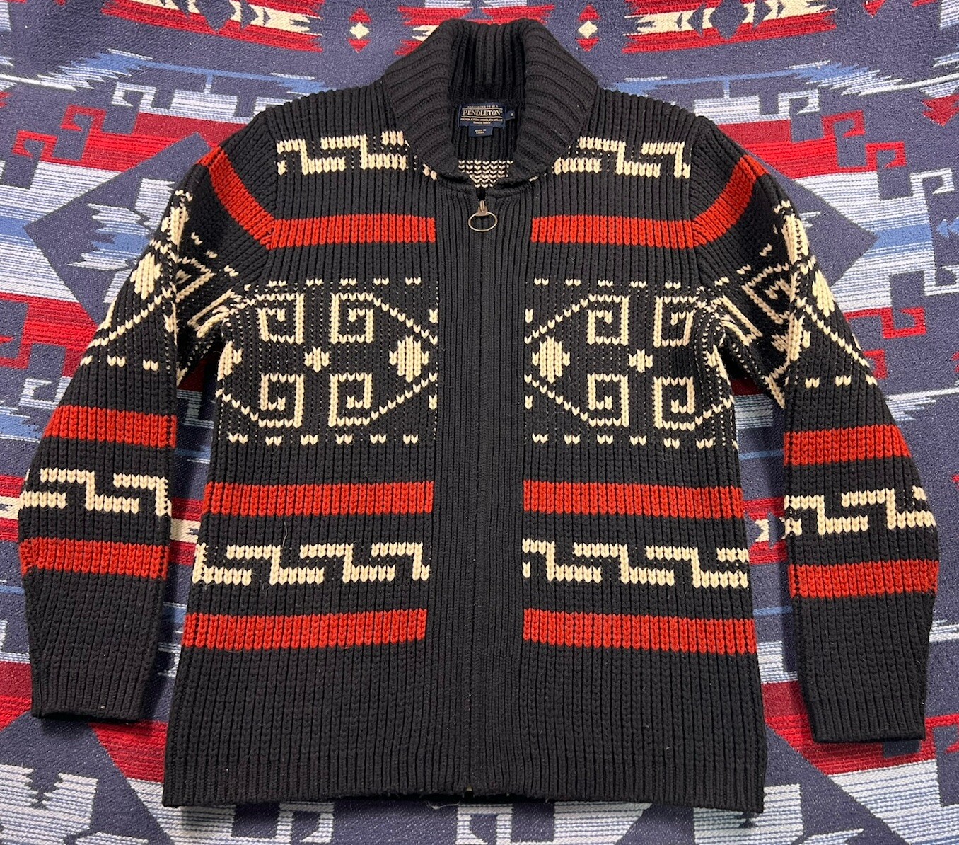 Pendleton Westerly Cardigan Sweater Men’s S/M Black Big Lebowski Lambs ...