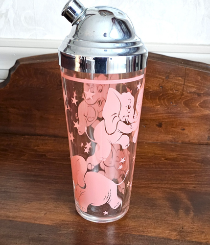 Vintage Hazel Atlas Dancing Pink Elephants Cocktail Shaker Mixer MCM ...