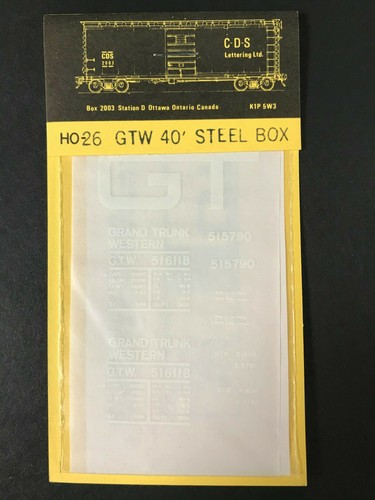 CDS Lettering Dry Transfers HO Scale #26 GRAND TRUNK WESTERN GTW Boxcar ...