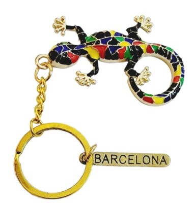 Barcelona Gecko Keychain Spain Souvenir Goldtone Metal Enamel Lizard ...