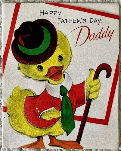 Vintage Father’s Day Duck Chick Top Hat Cane Flocked Greeting Card ...