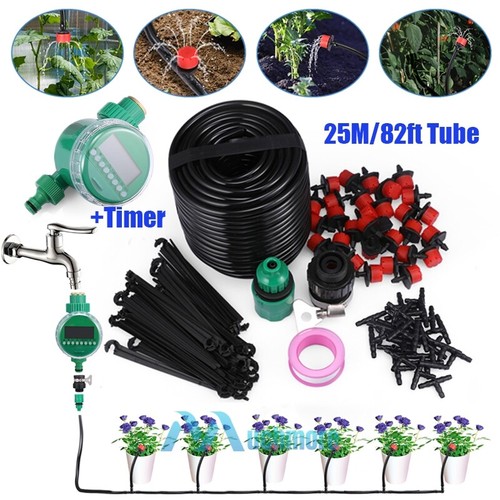 82ft Drip Irrigation System Garden Plant Timer Self Watering Micro ...