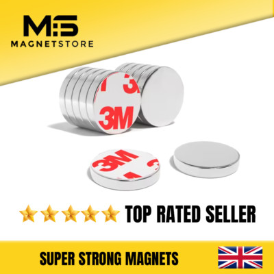 Strong 3M Adhesive Magnets 12mm x 2mm Neodymium Disc Thin Craft DIY N42 ...