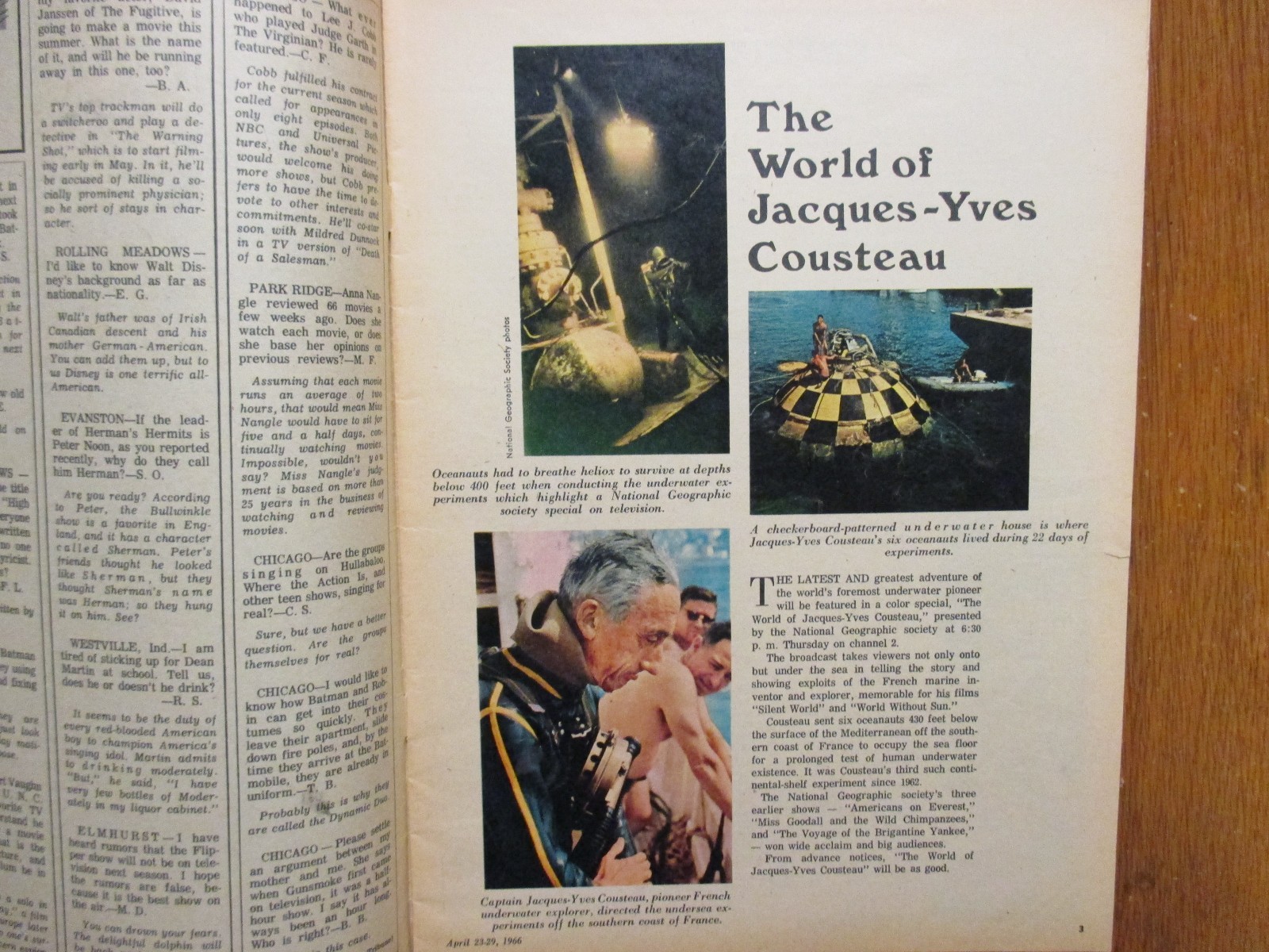 April-1966 Chicago Tribune TV Week(HURD HATFIELD/MELVYN DOUGLAS/JACQUES ...