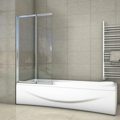 Designer Modern Glass Over Bath Sliding Shower Screen Straight Framed ...