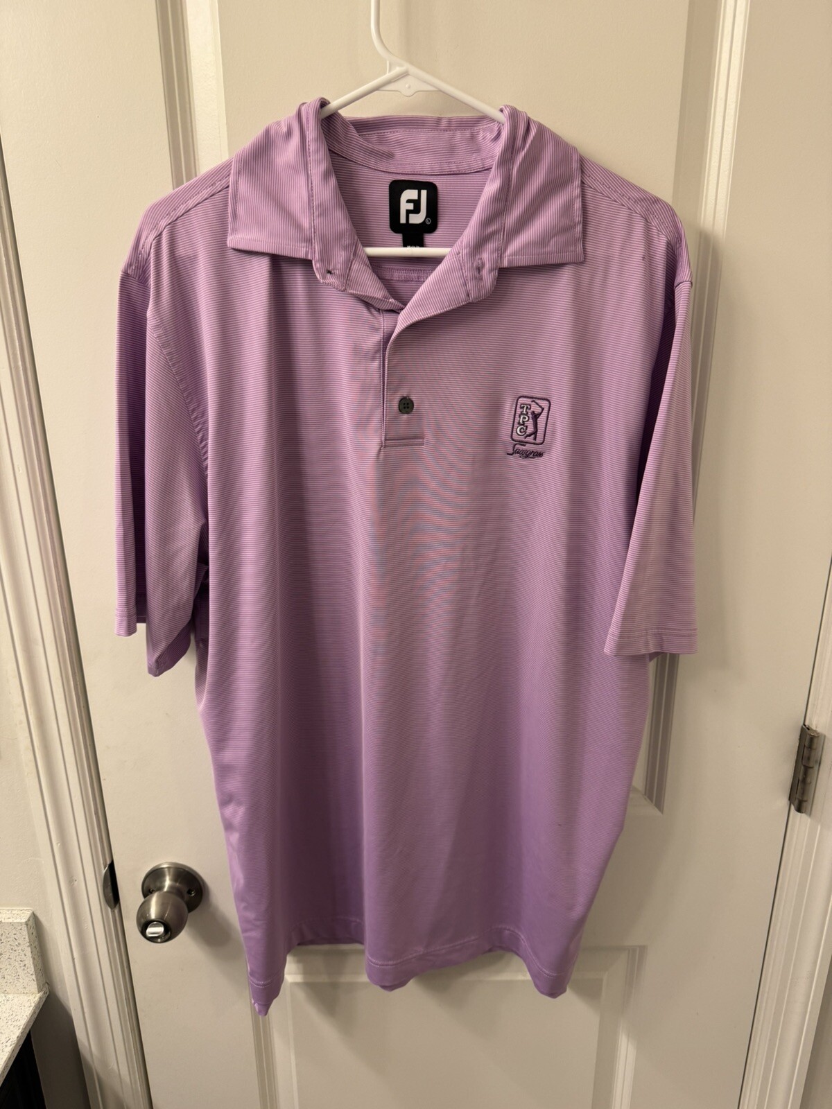 Footjoy TPC Sawgrass Golf Polo Large Purple Striped - Gem