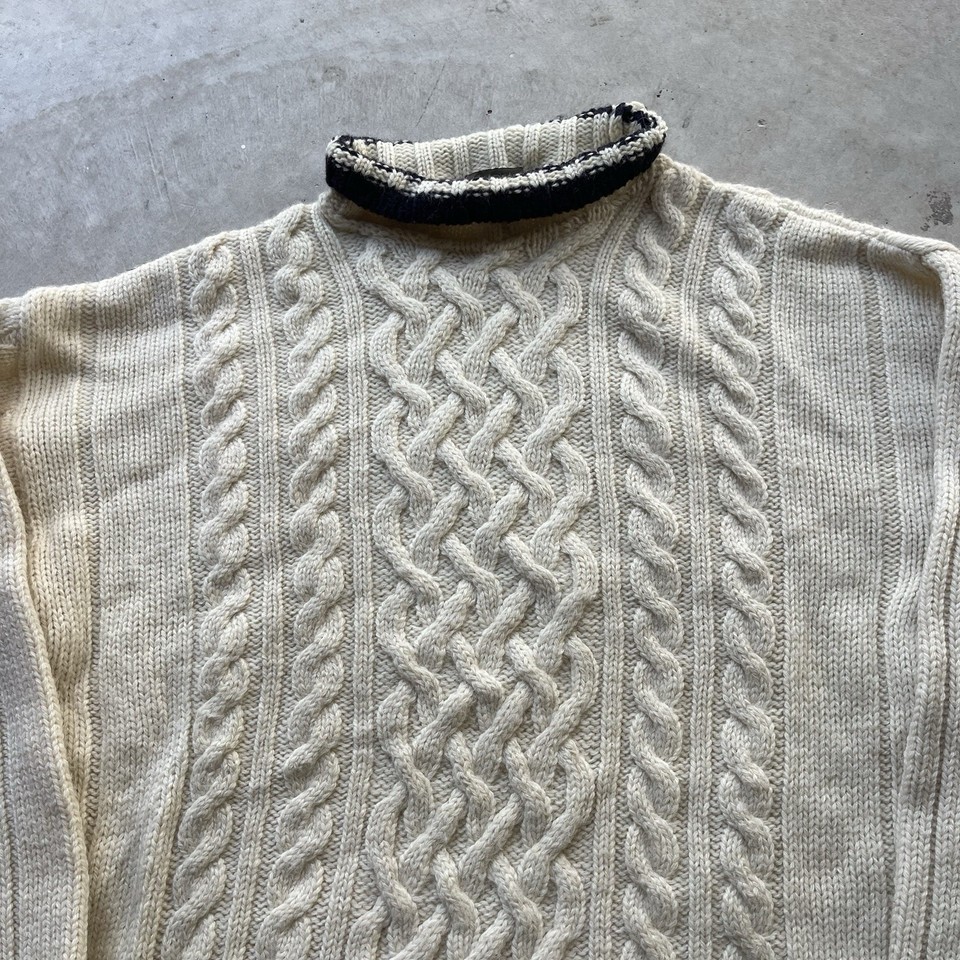 Vintage 80s Inis Crafts Wool Sweater Sz L Cream Irish Chunky Hand Knit ...