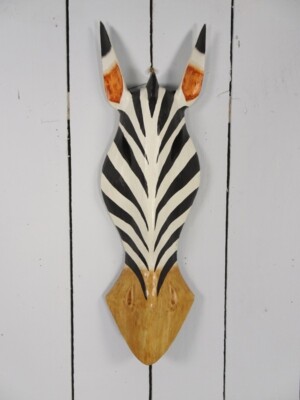 ZEBRA HEAD MASK Wall Hanging Art Decor Sculpture Hand carved Wood ...