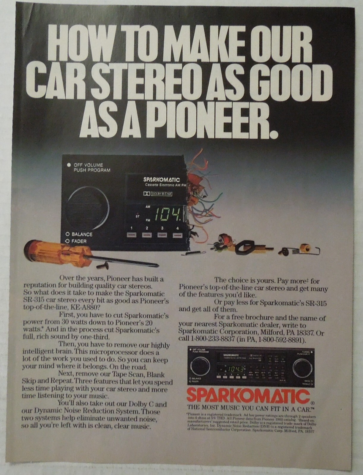 1986 SPARKOMATIC SR-315 Car Stereo Magazine Ad | eBay
