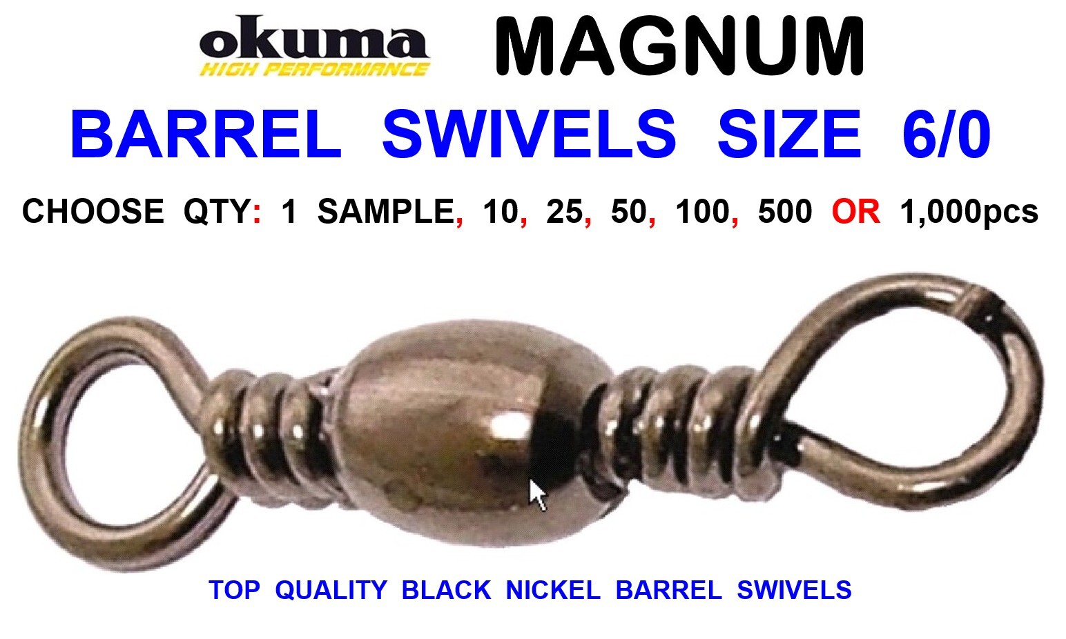 OKUMA BARREL SWIVELS SIZE 6/0 BIG GAME BOAT SEA FISHING LINE BRAID RIG ...