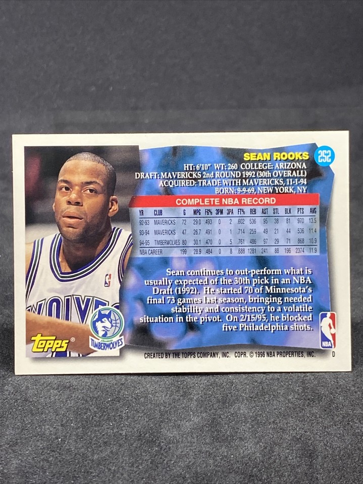SEAN ROOKS 1996 Topps Basketball #252 TIMBERWOLVES | eBay