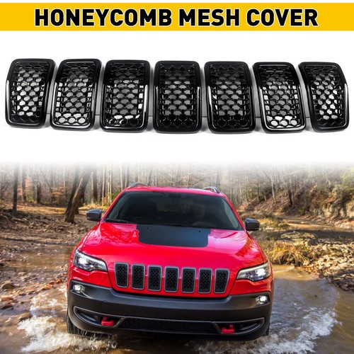 Honeycomb Style Front Mesh Grill Inserts Gloss for Black Jeep Cherokee ...
