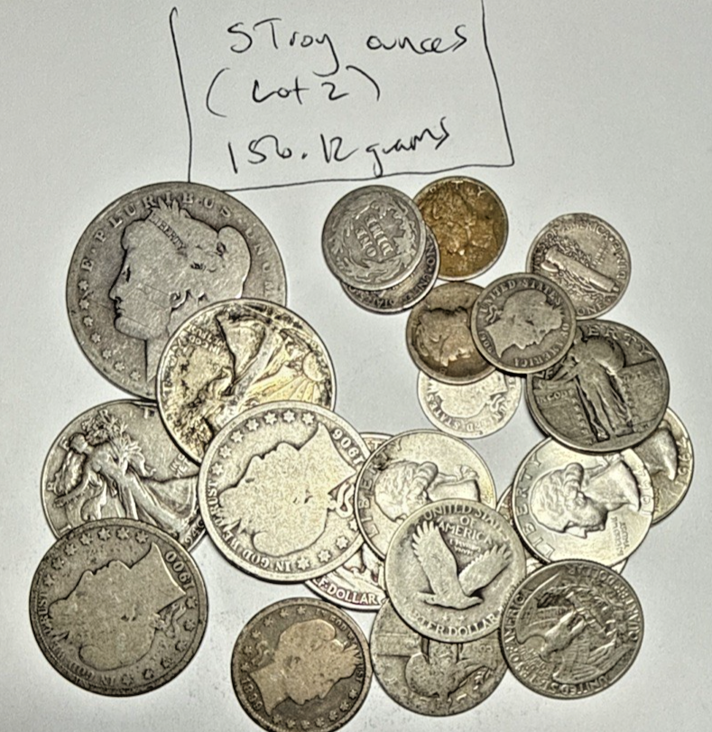 5 Troy Ounces of 90% SILVER US Junk Silver Coins 156.06 total gram ...