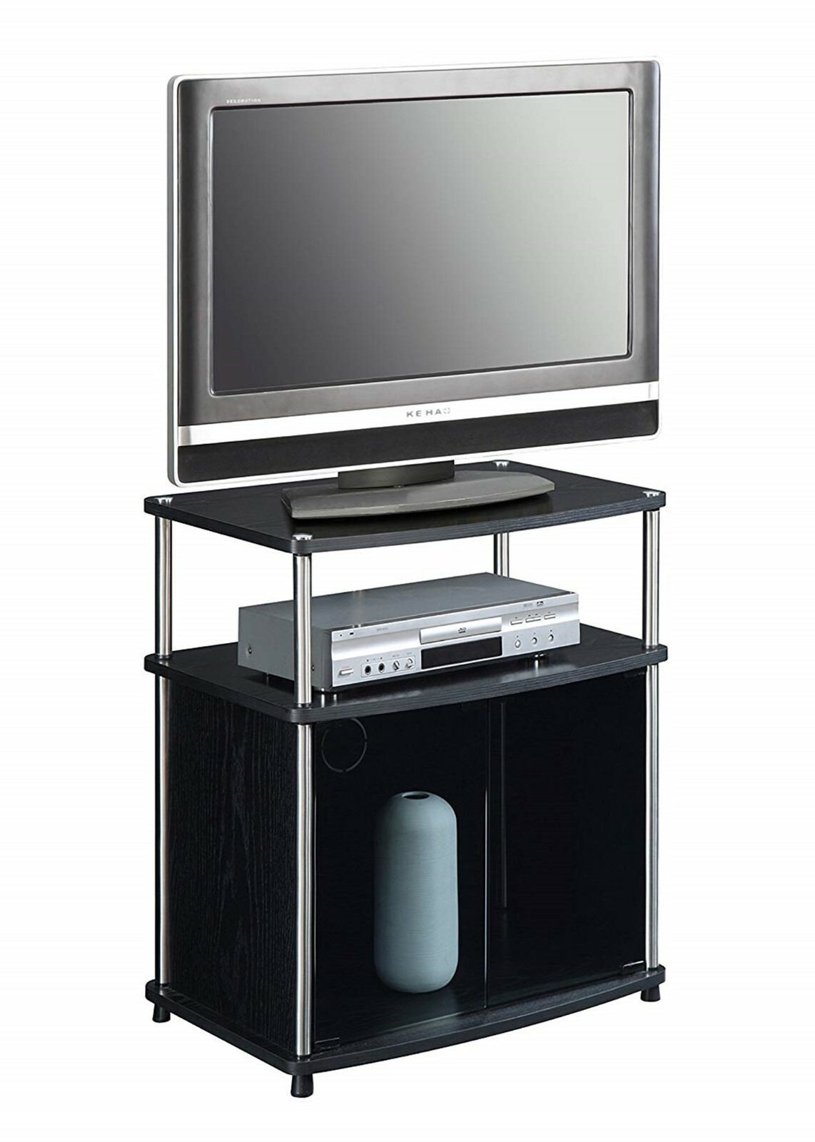 Small TV Stand For Small Spaces with Storage Cabinet Flat Screens Black ...