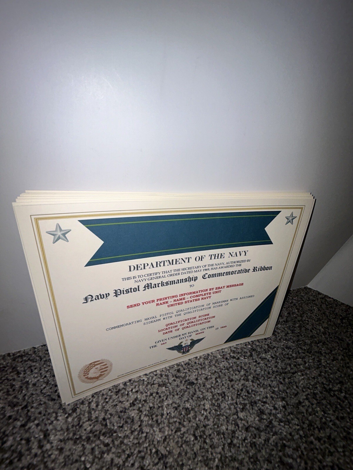 U.S. NAVY - PISTOL MARKSMAN RIBBON COMMEMORATIVE CERTIFICATE ~ W ...