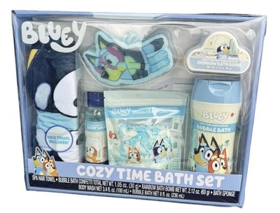 Bluey Cozy Time Bath Set 6pc Towel Bubble Bath Confetti Rainbow Bomb ...