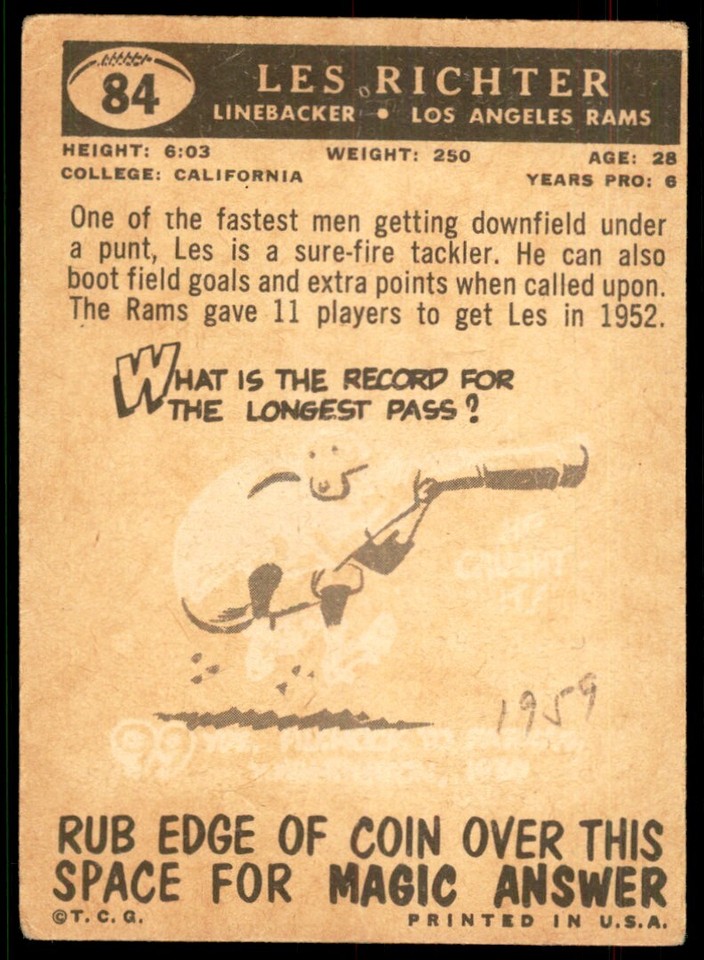 1959 Topps Les Richter Los Angeles Rams #84 | eBay
