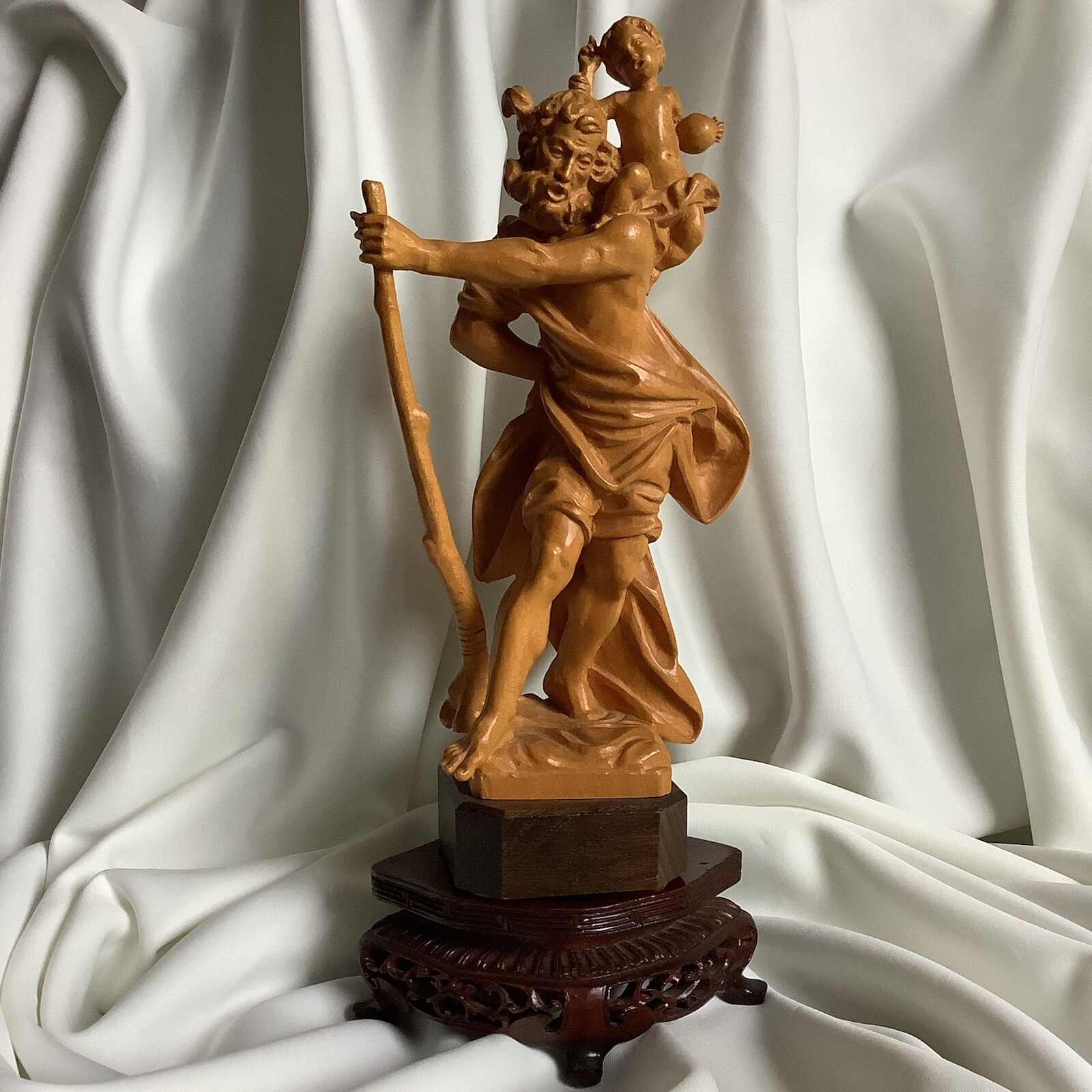 Italy Saint Christopher Deity Maria Catholic Jesus Carved Wood Statue ...