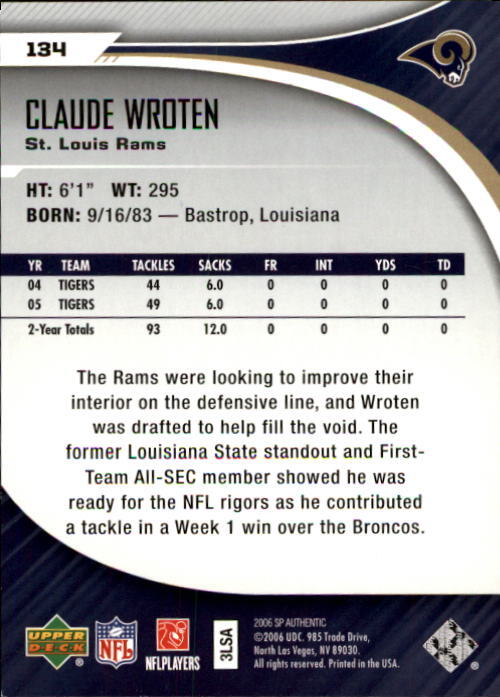2006 SP Authentic #134 Claude Wroten RC /1399 - NM-MT | eBay