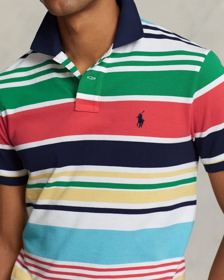 Polo Ralph Lauren VTG Retro Rainbow Striped Colorblocked Mesh Rugby ...