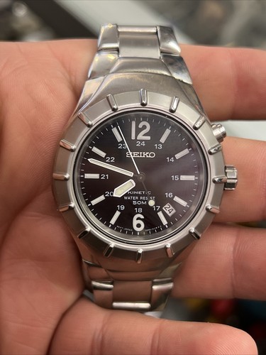 Seiko 5M42-0F19 Kinetic Water Resistant 50M 5 Bar Stainless Steel Men’s ...