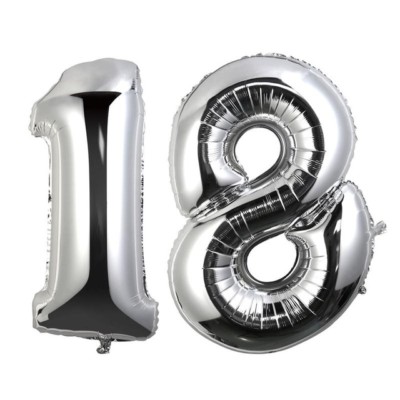 40" Large Happy 18 Silver Number Balloons 18th Birthday Anniversary ...